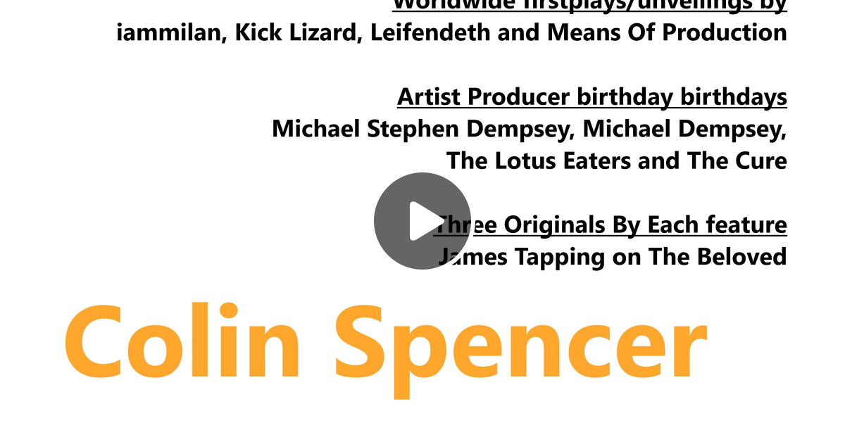 Colin Spencer #183 6-8pm Sat 29Nov25 @ColinSpencerMusic James Tapping ...