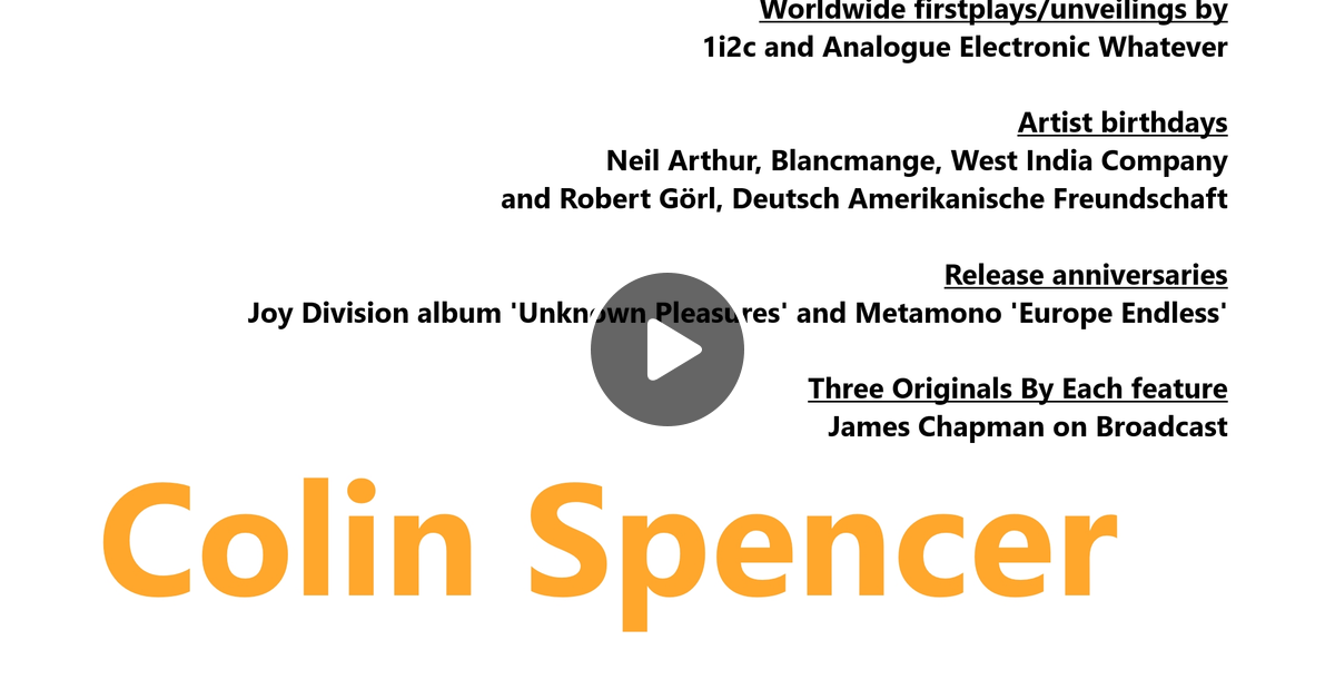 Colin Spencer #107 6-8pm Sat 15Jun24 @ColinsCuts James Chapman (Maps @thisismaps) talks ...